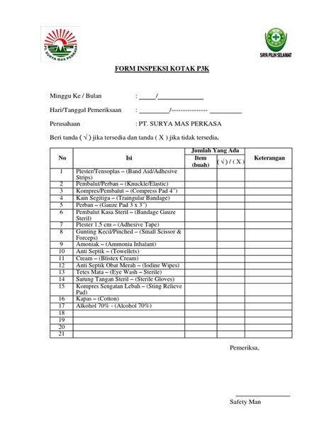 Form Inspeksi Kotak P3k Pdf
