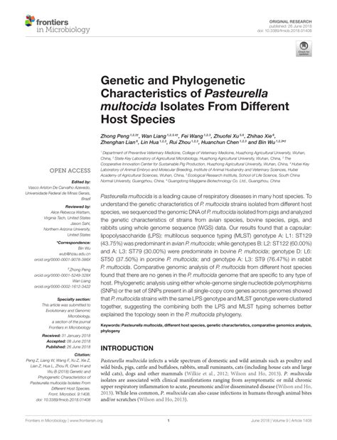 Pdf Genetic And Phylogenetic Characteristics Of Pasteurella Multocida