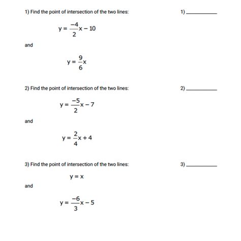 Math Calculate Intersection Of Lines Worksheet Series Geek Slop