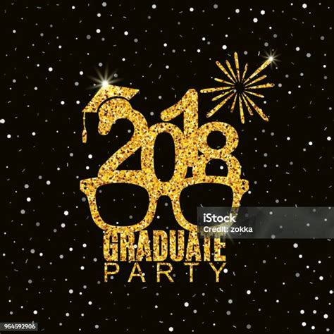 안경 모자 엽서 포스터 배너 초대에 대 한 불꽃놀이와 인사말 카드의 졸업 파티 2018 클래스 벡터 일러스트입니다 모든 격리 하 고 계층 2018년에 대한 스톡 벡터 아트