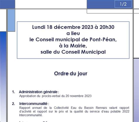 ODJ du Conseil municipal du lundi 18 décembre 2023
