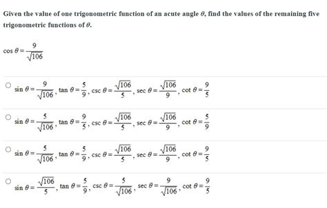 solved given the value of one trigonometric function of an