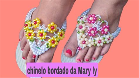 chinelo bordado trama triângulo flor de pérola chinelo bordado