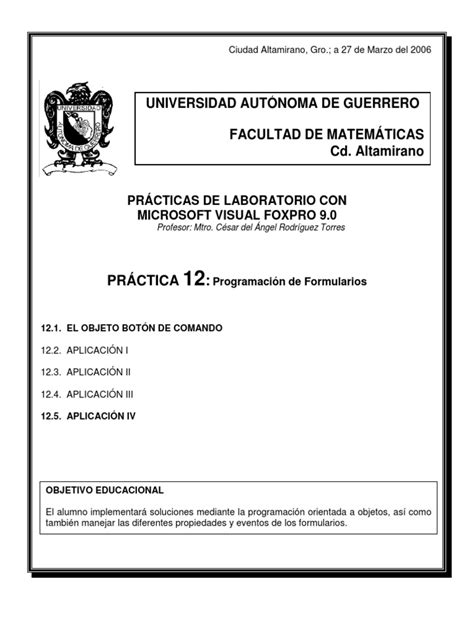 Práctica De Programación De Formularios En Microsoft Visual Foxpro 90 Pdf Software De La