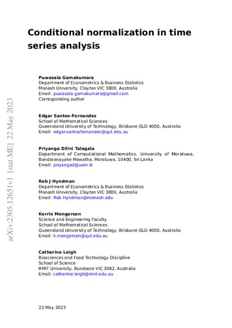 Pdf Conditional Normalization In Time Series Analysis