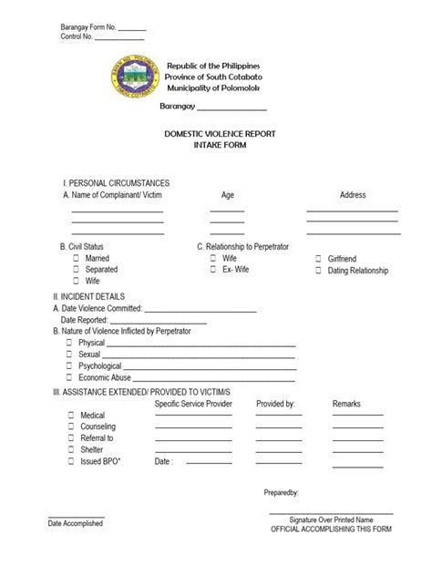 Domestic Violence Report Intake Pdf