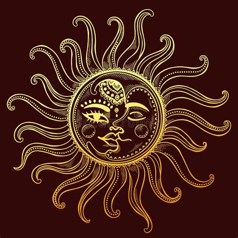 Zon En Maan Uitstekende Illustratie Vector Illustratie Illustration