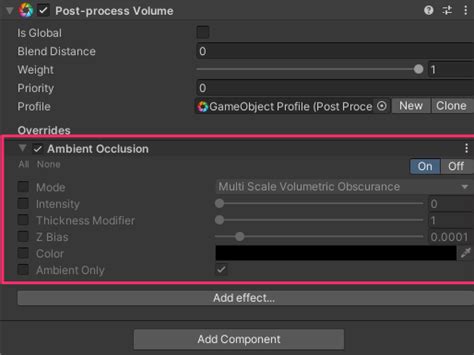 urpでより自然に暗くするエフェクトao ambient occlusion を設定する方法【unity】【urp】【ポストプロセス