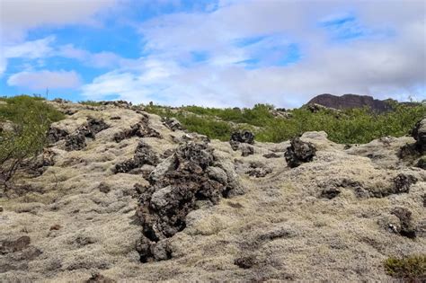 View Of The Lava Fields Of A Past Volcanic Eruption In Iceland Stock