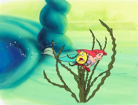 The Little Mermaid Ariel Flounder Walt Disney Production Cel And Obg
