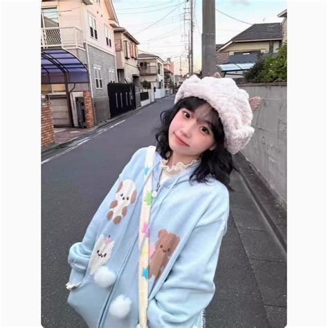 【hot 本舖】 奶fufu可愛小熊連帽拉鏈毛衣女秋冬學院風軟糯慵懶針織衫開衫外套 蝦皮購物