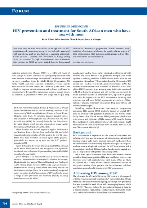 Pdf Hiv Prevention And Treatment For South African Men Who Have Sex With Men Helen Struthers