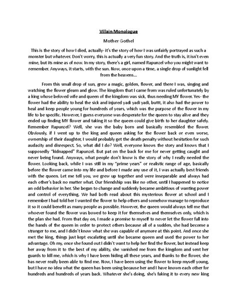 Villain Monologue Notes Villain Monologue Mother Gothel This Is The