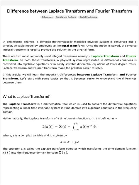 Difference Between Laplace Transform And Fourier Transform Pdf