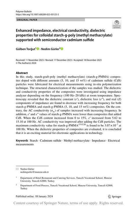 Pdf Enhanced Impedance Electrical Conductivity Dielectric Properties For Colloidal Starch G