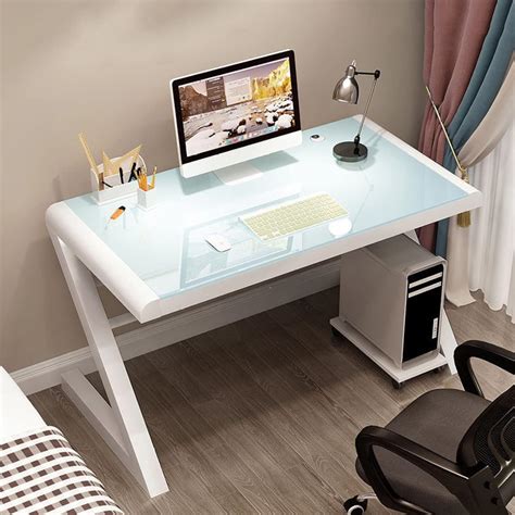 Tempered Glass Computer Desk Modern Design With Z Shaped