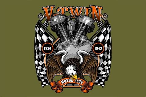 V Twin And Eagle On Racing Flag Graphic By Jellybox999 · Creative