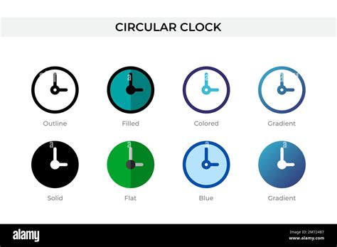 Circular Clock Icon In Different Style Circular Clock Vector Icons