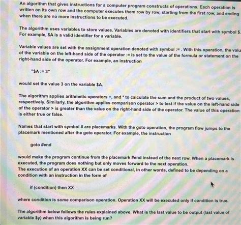 Solved An Algorithm That Gives Instructions For A Computer Chegg