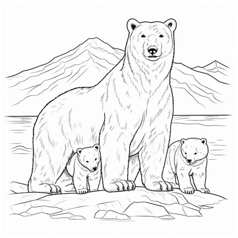 Premium Photo A Coloring Page Of A Polar Bear And Her Cubs Generative Ai