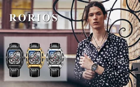 RORIOS Montre Homme Montre Mécanique Automatique avec Bracelet en Cuir