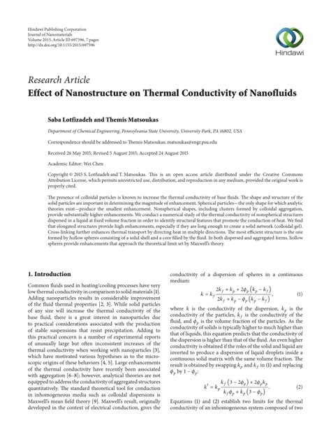 Pdf Effect Of Nanostructure On Thermal Conductivity Of Nanofluids