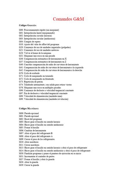 Comandos Gandm Pdf Herramientas De Corte Máquinas