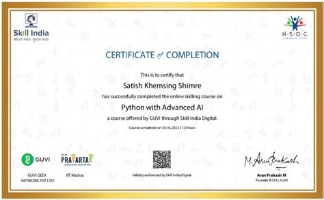 Satish Shimre On Linkedin Python Ai Skillindia Nsdc