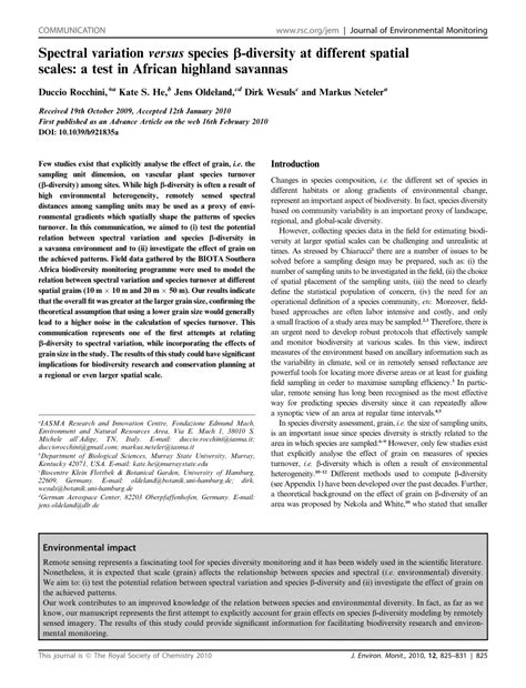 Pdf Spectral Variation Versus Species Diversity At Different