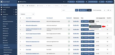 RSForm Pro How Can I Assign A Form For The Back End Area