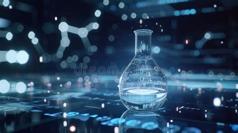 digital laboratory flask in futuristic research environment stock image