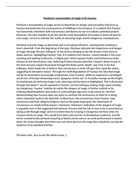 A Level English Essay Marlowes Presentation Of Magic In Dr Faustus