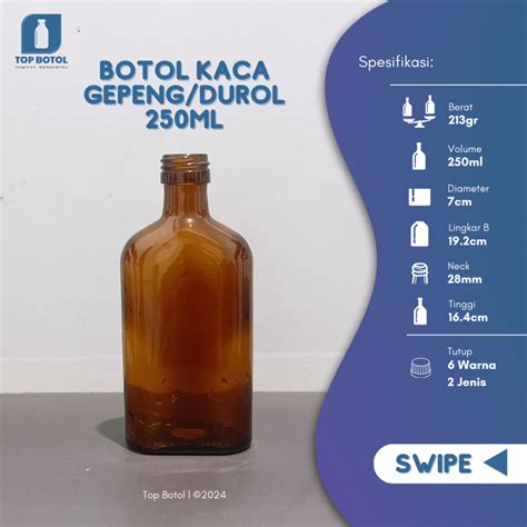 Jual Botol Kaca Gepeng Coklat 250Ml Botol Kaca Amber Paket Isi 20pcs