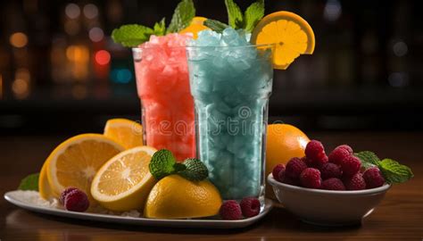 Fresh Raspberry Cocktail With Lemon Mint And Citrus Fruit Generated