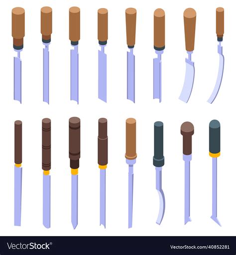 Chisel Icons Set Isometric Style Royalty Free Vector Image