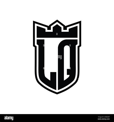 LQ Letter Logo With Shield Shape With Geometric Crown Inside Black Outline On White Background