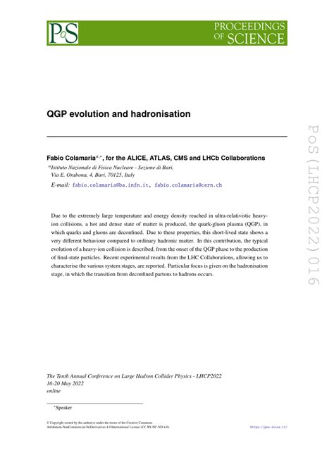 Pdf Quark Gluon Plasma Evolution And Hadronization