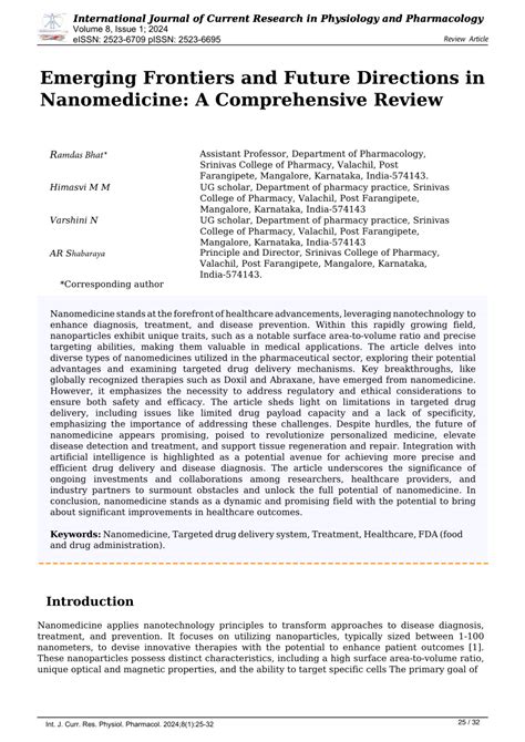 Pdf Emerging Frontiers And Future Directions In Nanomedicine A