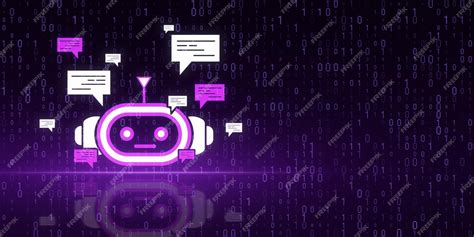 Premium Photo Creative Bot Hologram On Purple Binary Coding Background With Mock Up Place Chat