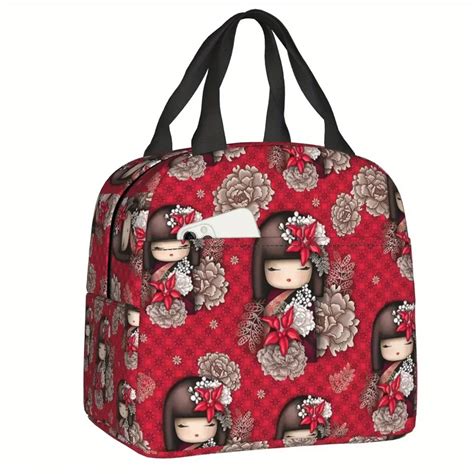 Kawaii Cherry Blossom Kokeshi Nobuko Insulated Lunch Bag