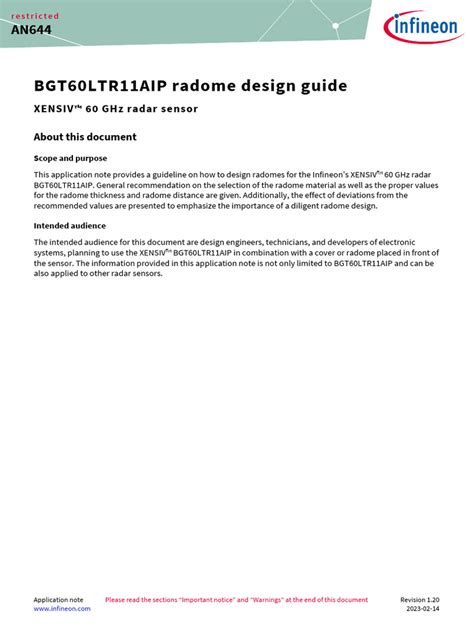 Infineon An644 Radome Design Guide Bgt60ltr11aip Applicationnotes V01