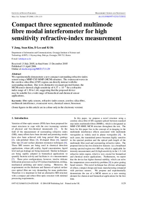 Pdf Compact Three Segmented Multimode Fibre Modal Interferometer For