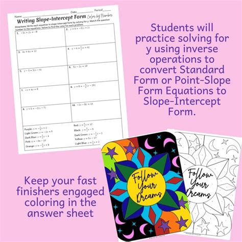 Writing Linear Equations In Slope Intercept Form Solving For Y Color By