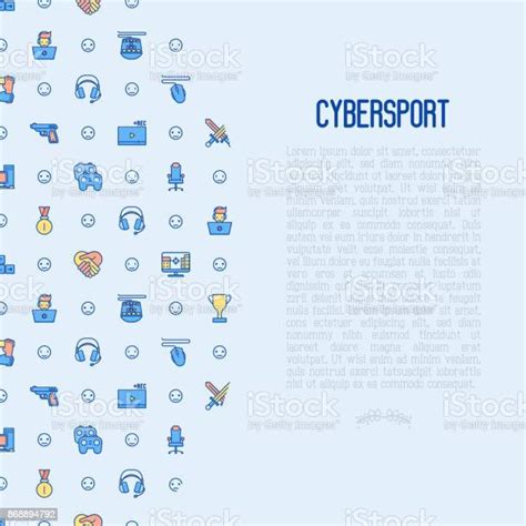 얇은 선 아이콘 원에 Cybersport 개념 게이머 컴퓨터 게임 Pc 헤드셋 마우스 게임 컨트롤러 현대 벡터 일러스트 레이 션