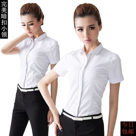 G2000新款夏装女短袖衬衫职业装 时尚修身小领无纹暗扣韩版衬衣overliang