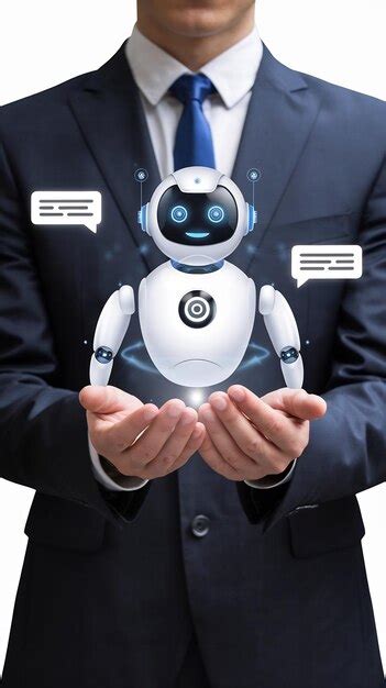 Businessman Holding Hologram Digital Chatbot Robot Application