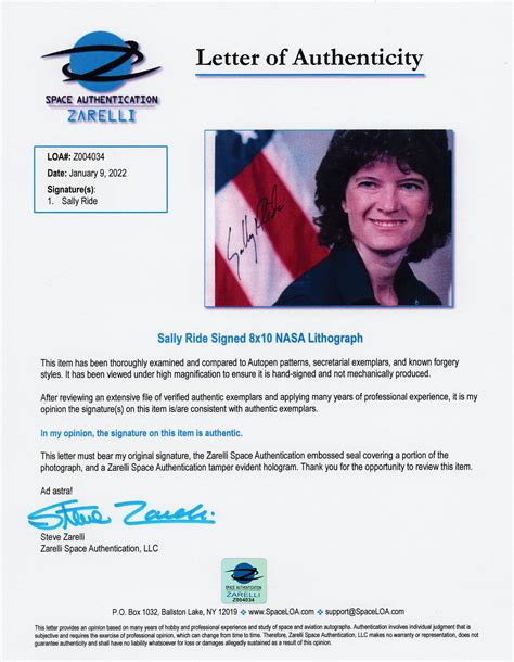 Sally Ride Signed Photograph Rr Auction