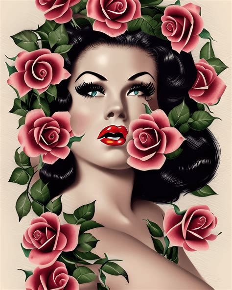 1960 Pinup Girl Tattoo Linda Mulher Cena Completa Sexy Figura Completa