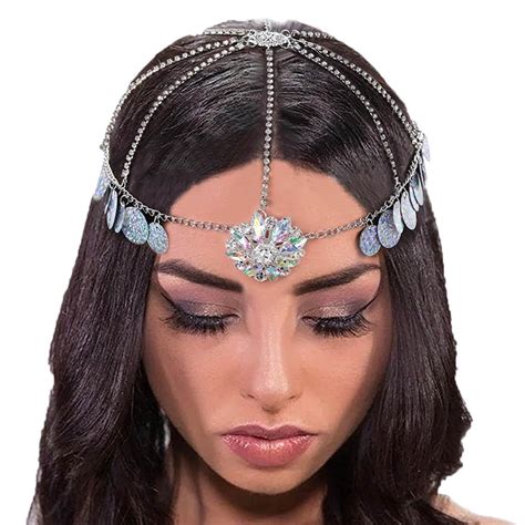 Aceorna Cadenas De Cabeza De Diamantes De Imitación Gorra Plateada