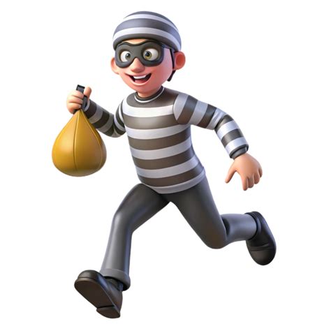 Cartoon Criminal Carrying Money Bag While Running 54401456 Png